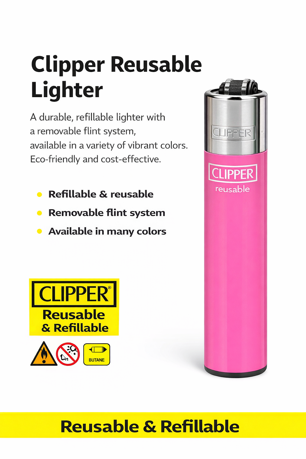 Clipper Reusable Lighter | Refillable & Flint Replaceable Lighter